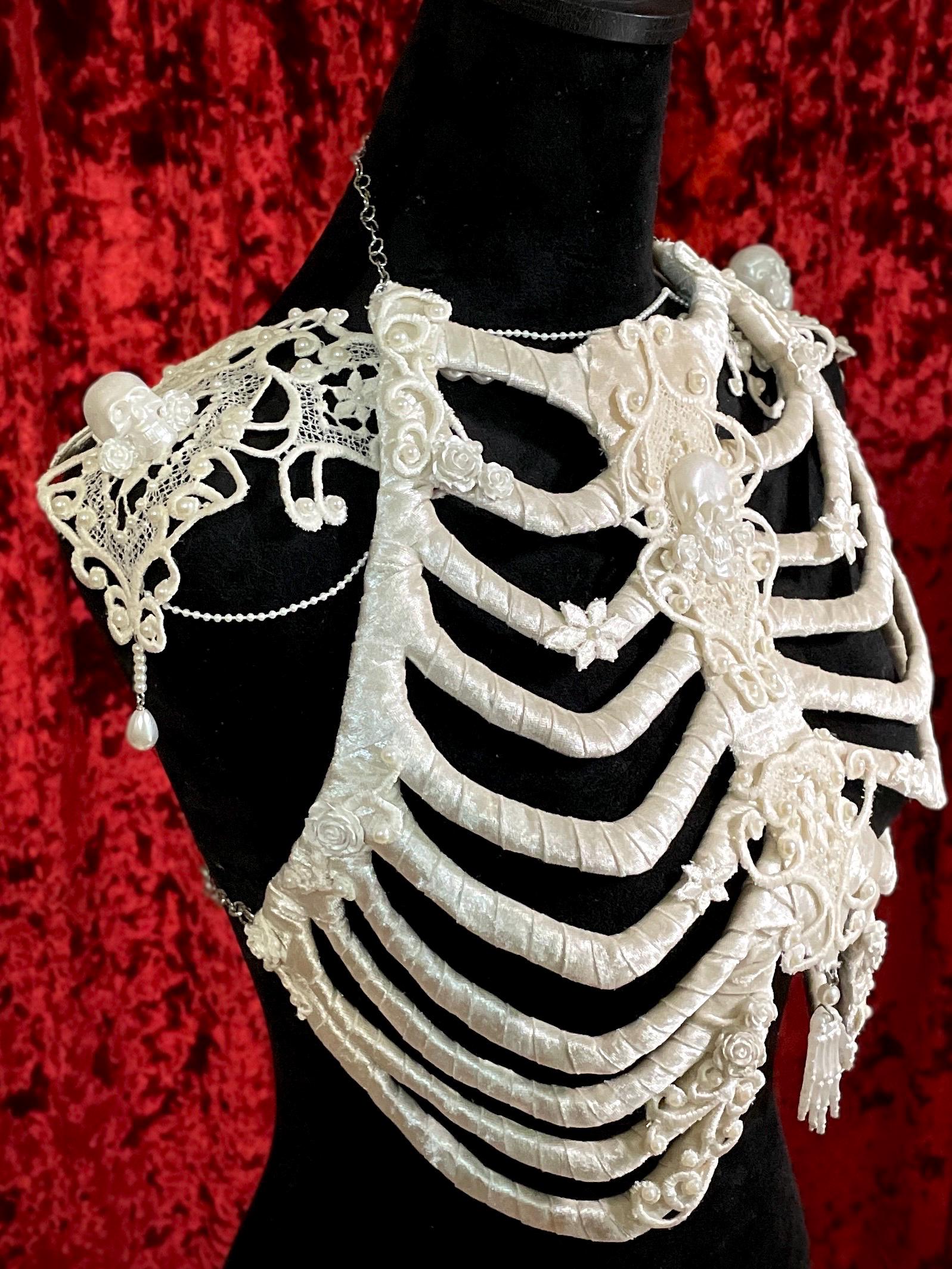 Ivory White Velvet Ribcage Handmade Skeleton Ribs Costume Piece Corset ...