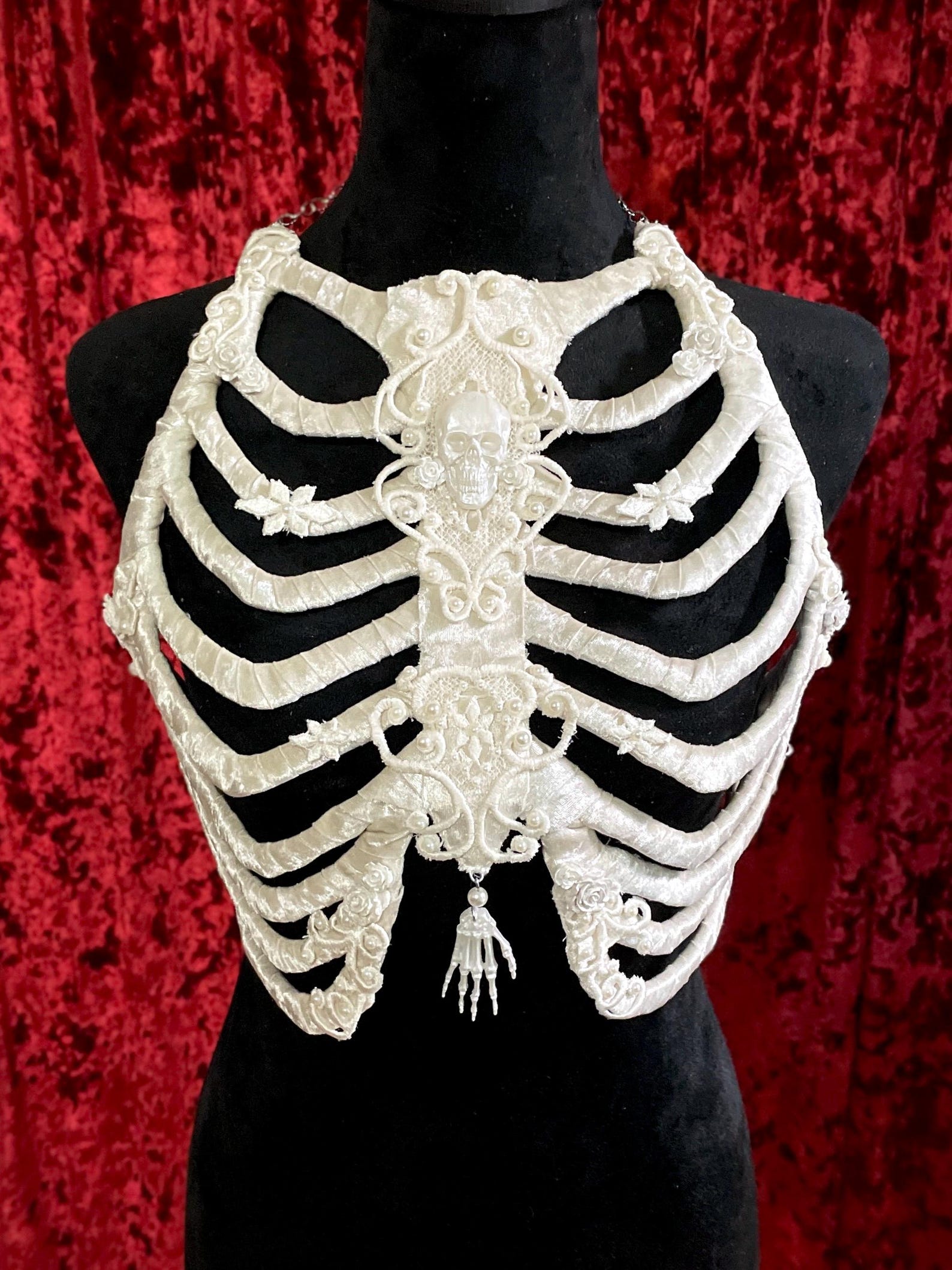 Ivory White Velvet Ribcage Handmade Skeleton Ribs Costume Piece Corset ...