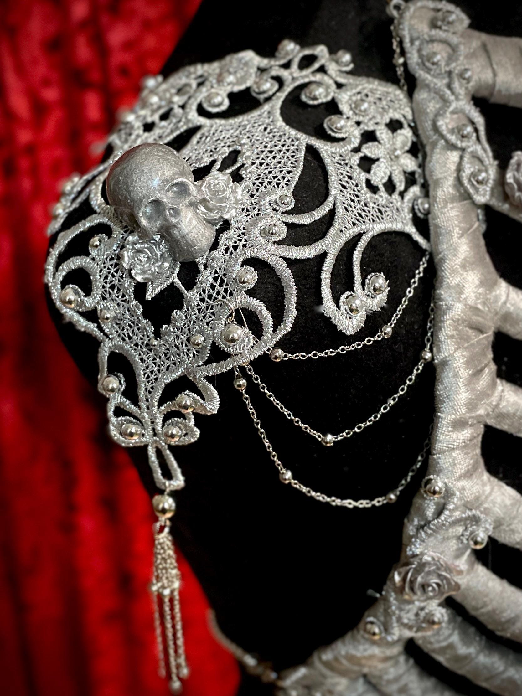 Silver Velvet Ribcage Corset Armor Handmade Skeleton Ribs Bones Costume ...