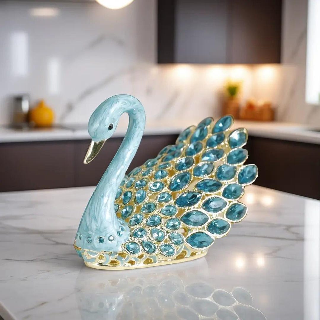 Jewelry Box Swan – Bird Trinket Box - Hinged Jewelry Holder With Blue ...