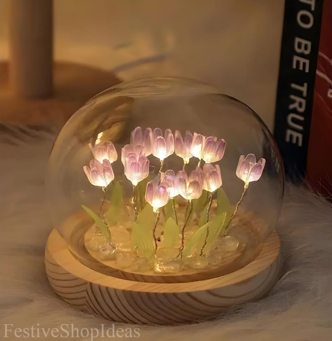 DIY Artificial Tulip Flower LED Night Light Unique Bedside Lamp With ...