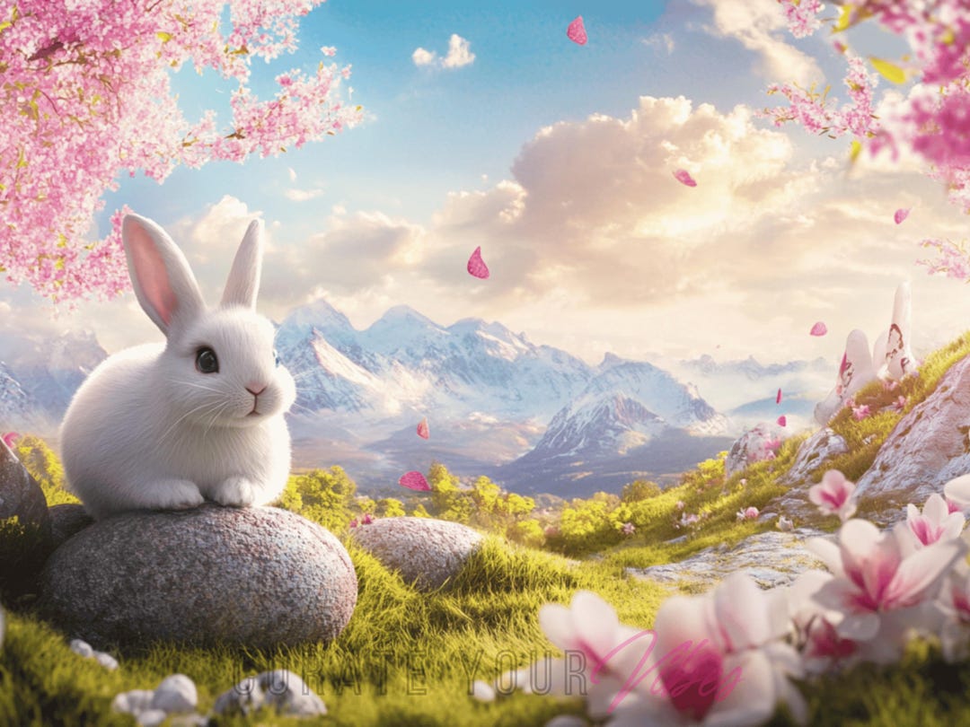 Easter Zoom Background, Spring Bunny Aesthetic, Cherry Blossom Backdrop ...