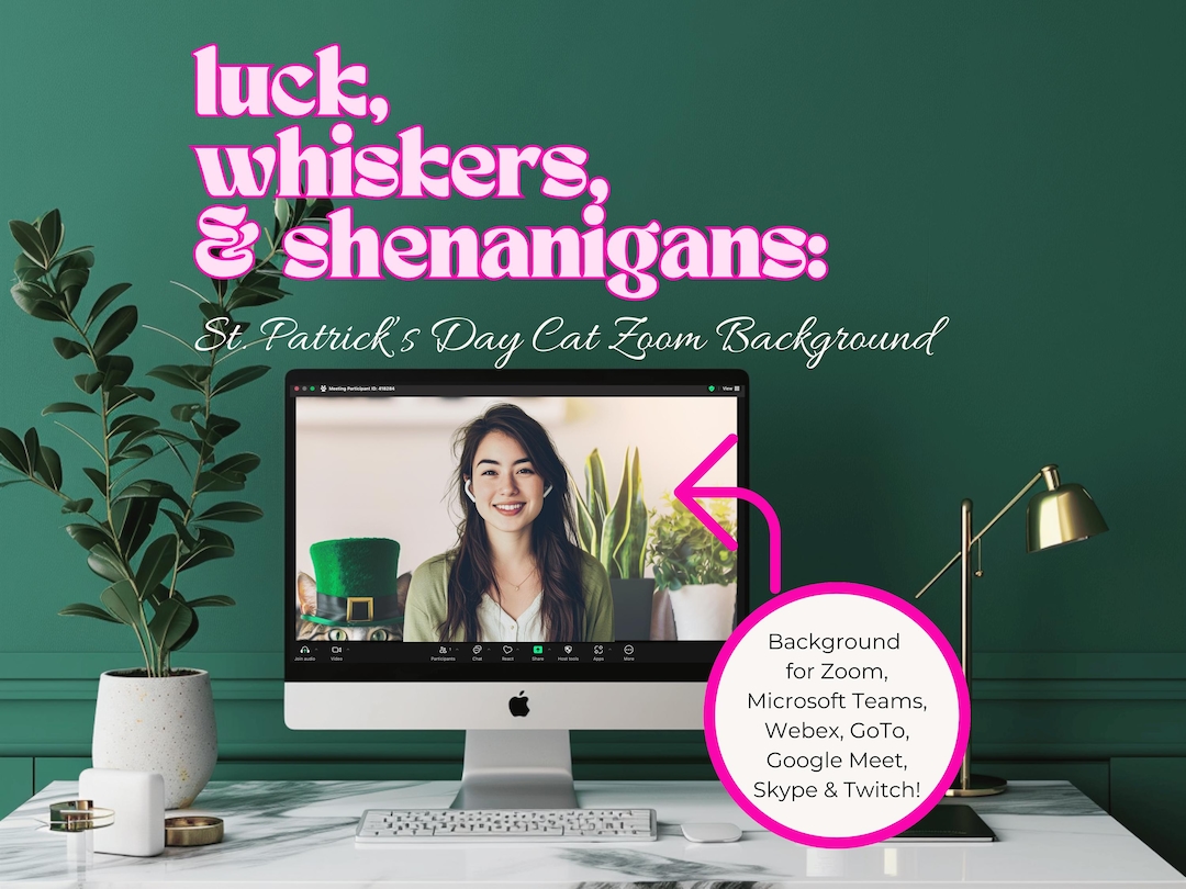 St Patricks Day Cat Zoom Background Funny Backdrop for Teams ...