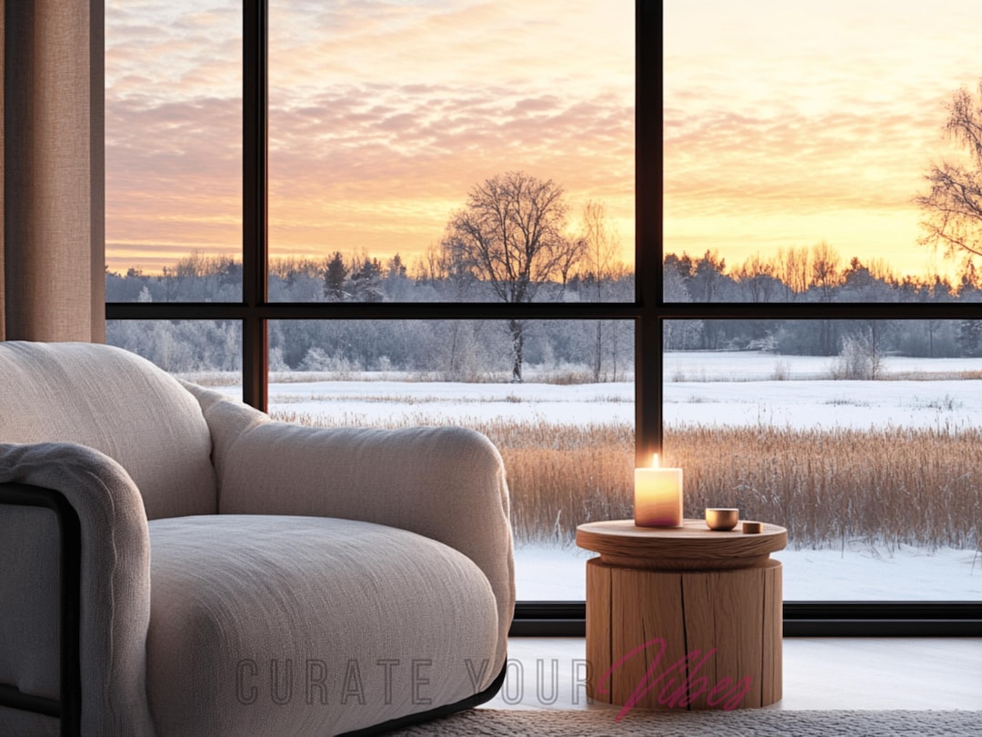 Cozy Winter Sunset Hygge Background | Snowy Landscape Meeting Zoom ...