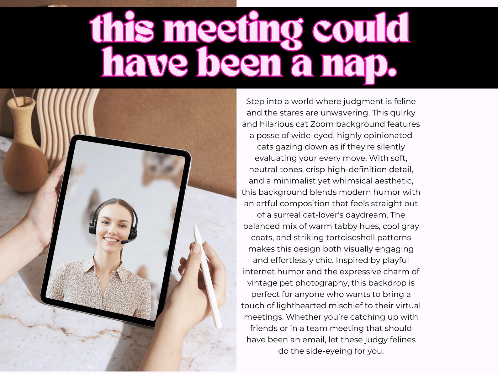 Funny Judgy Cats Zoom Background: Quirky Virtual Office Backdrop ...