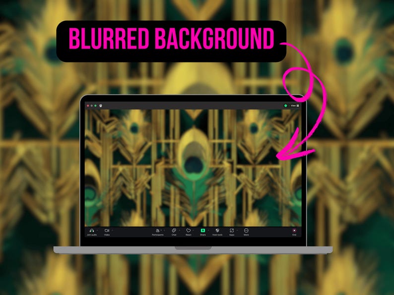 Art Deco Zoom Background - Elegant Emerald Green & Gold Virtual Peacock ...