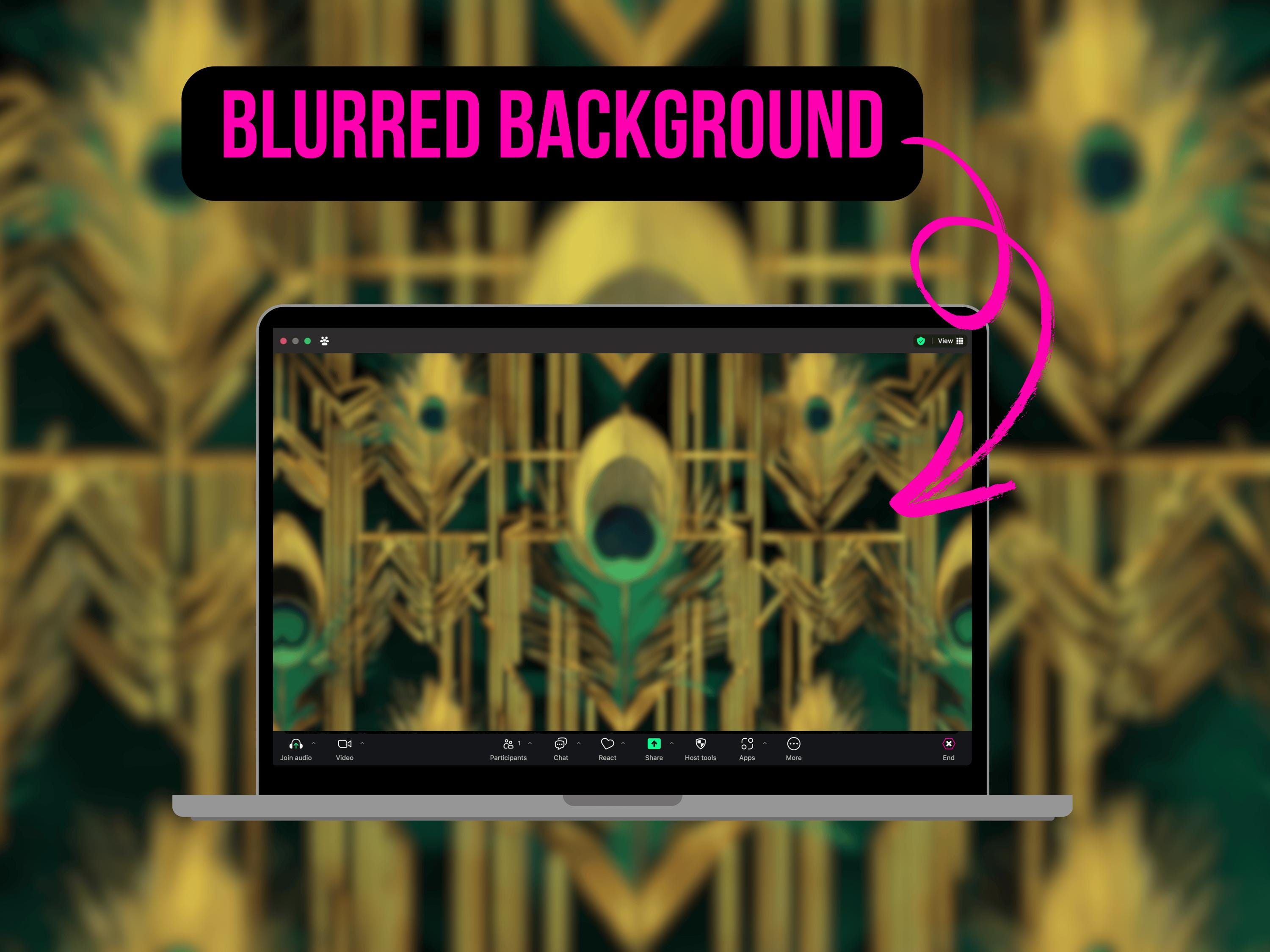 Art Deco Zoom Background Elegant Emerald Green & Gold Virtual Peacock ...