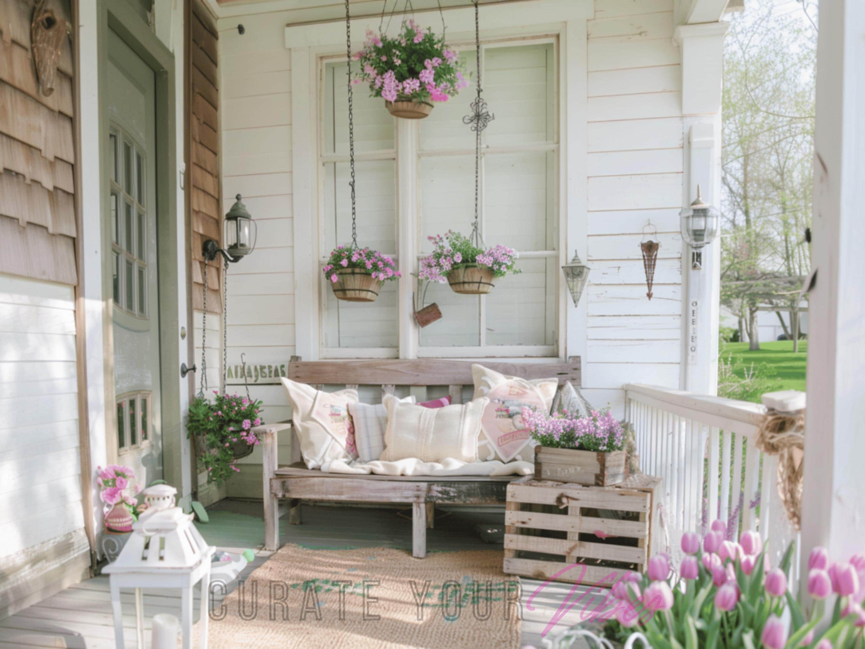 Spring Farmhouse Porch Zoom Background, Cozy Springtime Cottagecore ...