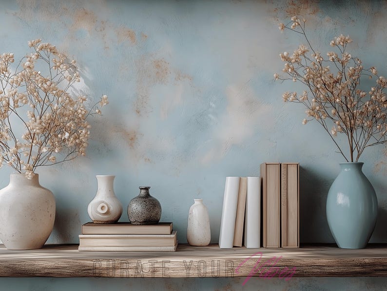 Minimalist Coastal Bookshelf Home Office Zoom Background Modern Neutral ...