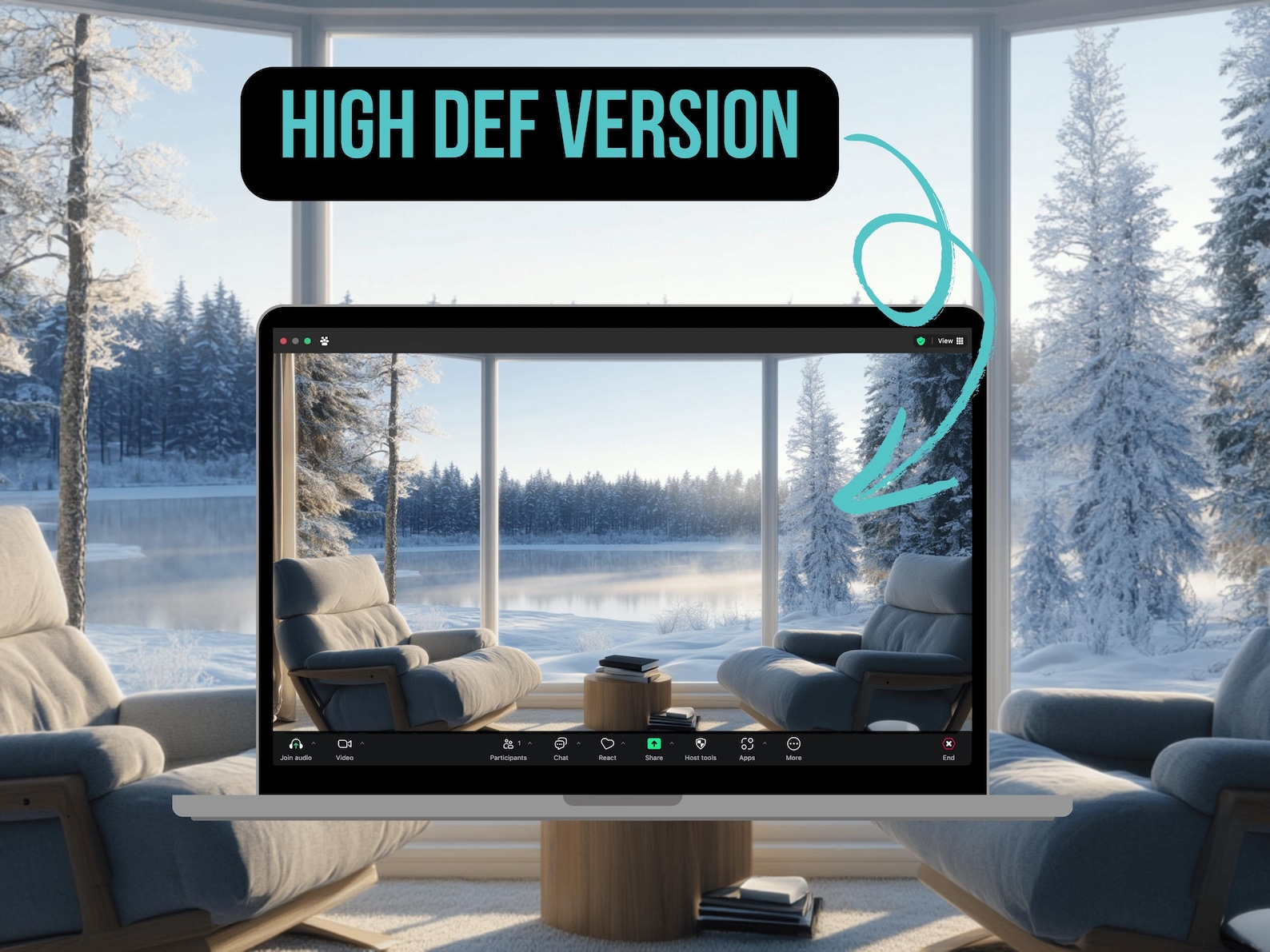 Cozy Winter Zoom Background Serene Snowy Forest & Lake View | Zoom Home ...