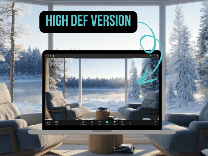 Cozy Winter Zoom Background Serene Snowy Forest & Lake View | Zoom Home ...