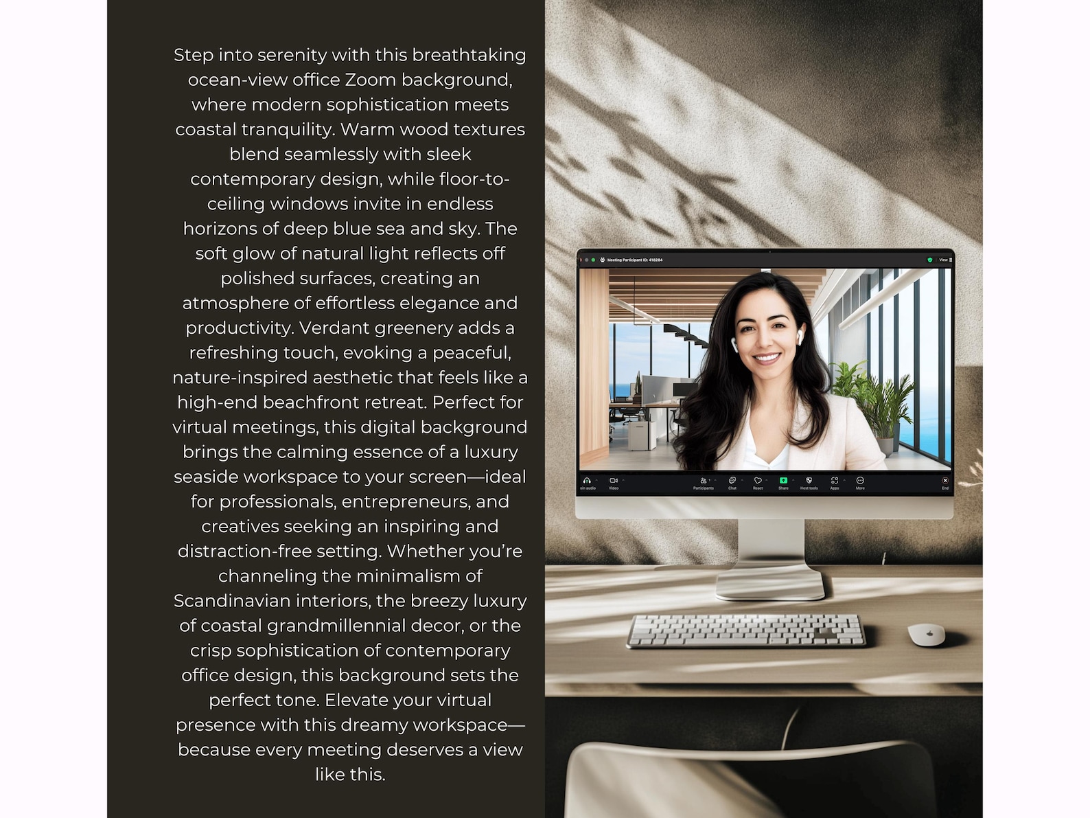 Modern Office Microsoft Teams Background | Ocean View Home Office ...