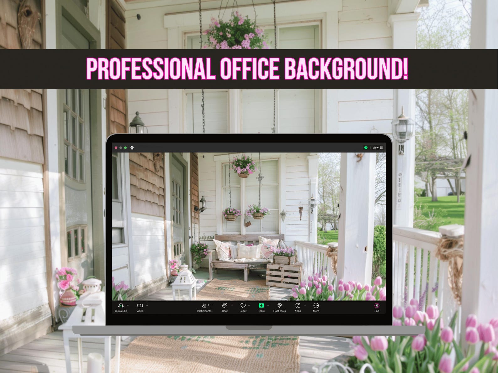 Spring Farmhouse Porch Zoom Background: Cottagecore Home Office ...