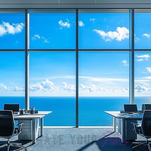 Modern Office Ocean View Zoom Background Home Office Backdrop ...