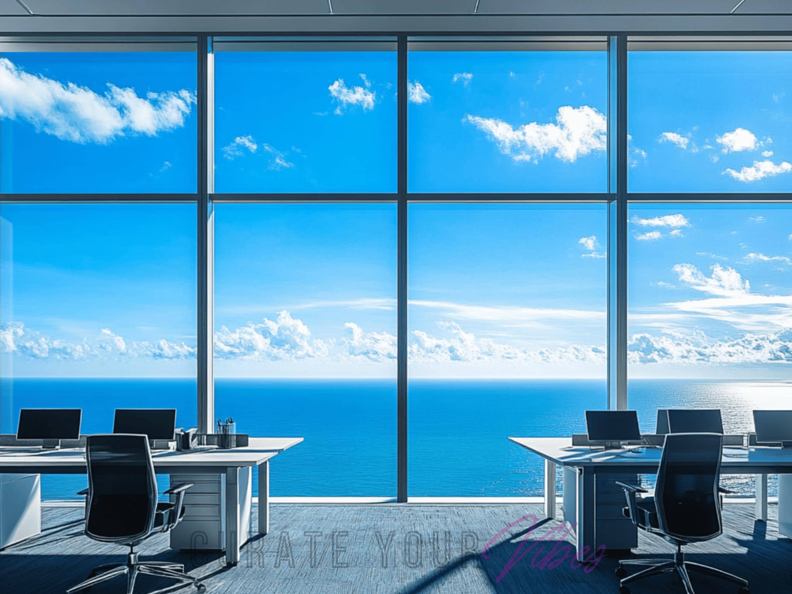 Modern Office Ocean View Zoom Background Home Office Backdrop ...