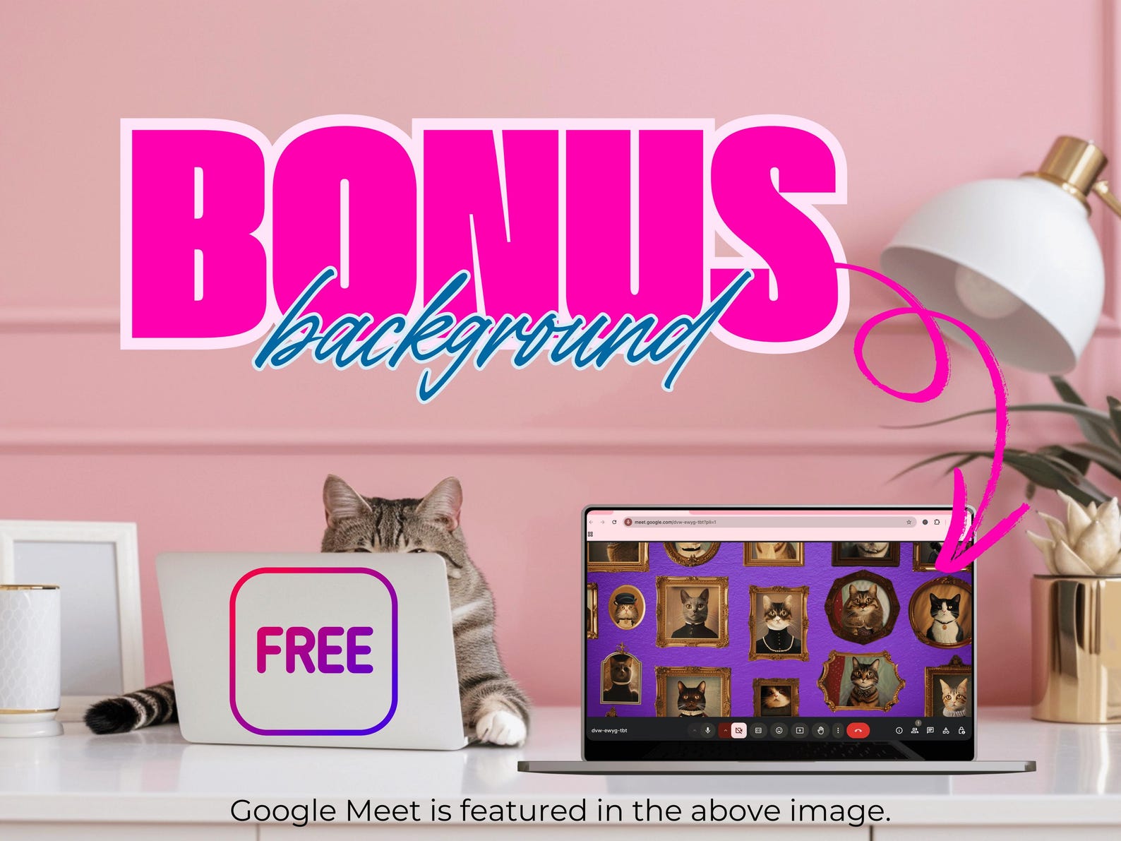 Cat Zoom Background Funny: Cat Portrait Gallery Wall Digital Backdrop ...