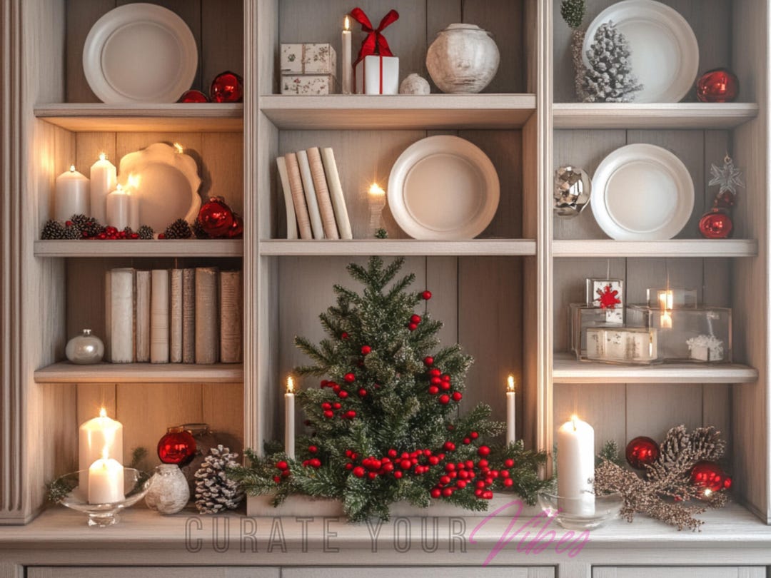 Christmas Bookshelf Zoom Background: Holiday Living Room (digital ...