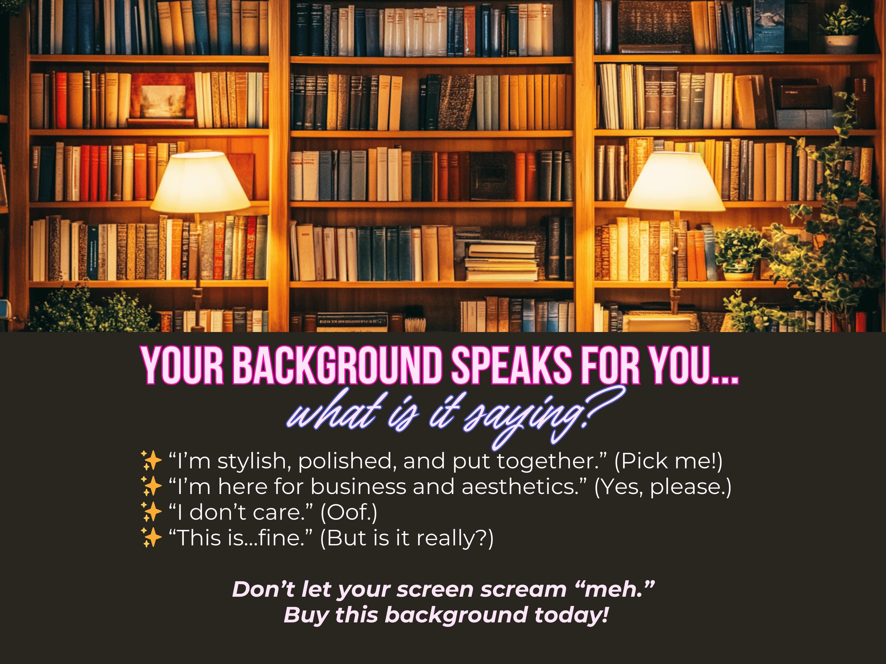 Cozy Library Zoom Background | Grand Millennial Home Office Backdrop ...