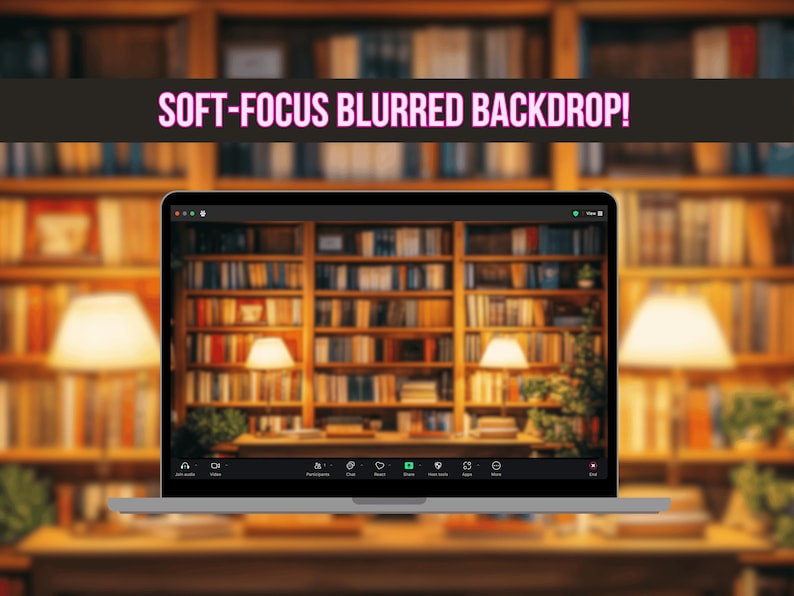 Cozy Library Bookshelf Zoom Background: Grand Millennial Home Office ...