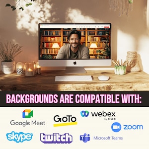 Cozy Library Zoom Background | Grand Millennial Home Office Backdrop ...