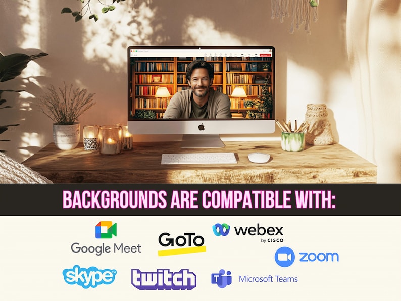 Cozy Library Zoom Background | Grand Millennial Home Office Backdrop ...