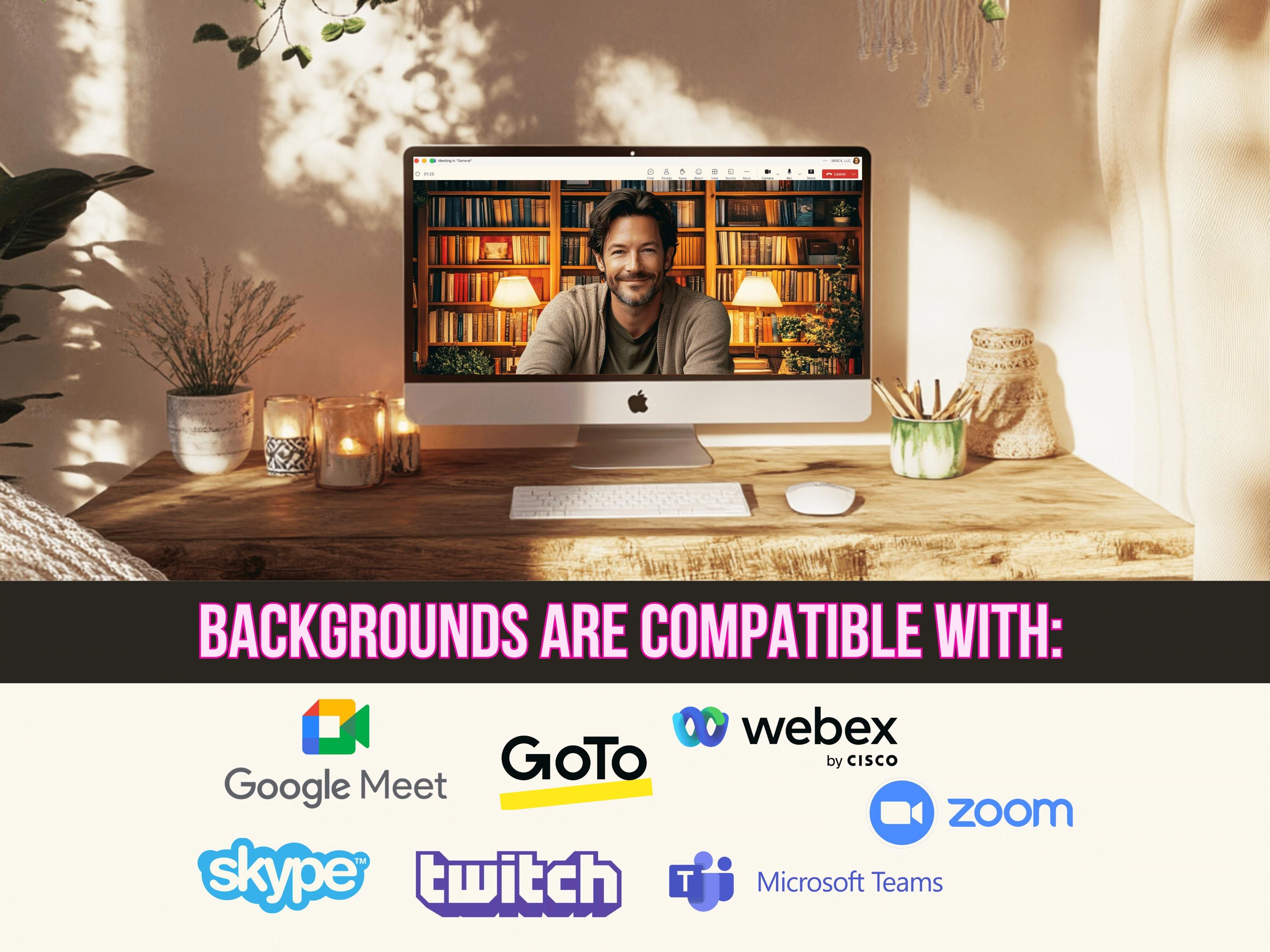 Cozy Library Zoom Background | Grand Millennial Home Office Backdrop ...