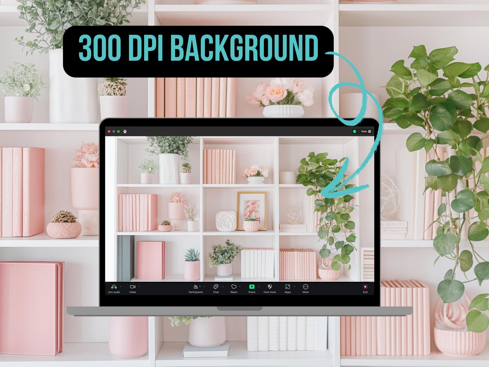 Blush Pink Bookshelf Zoom Background: Modern Feminine Office (digital ...
