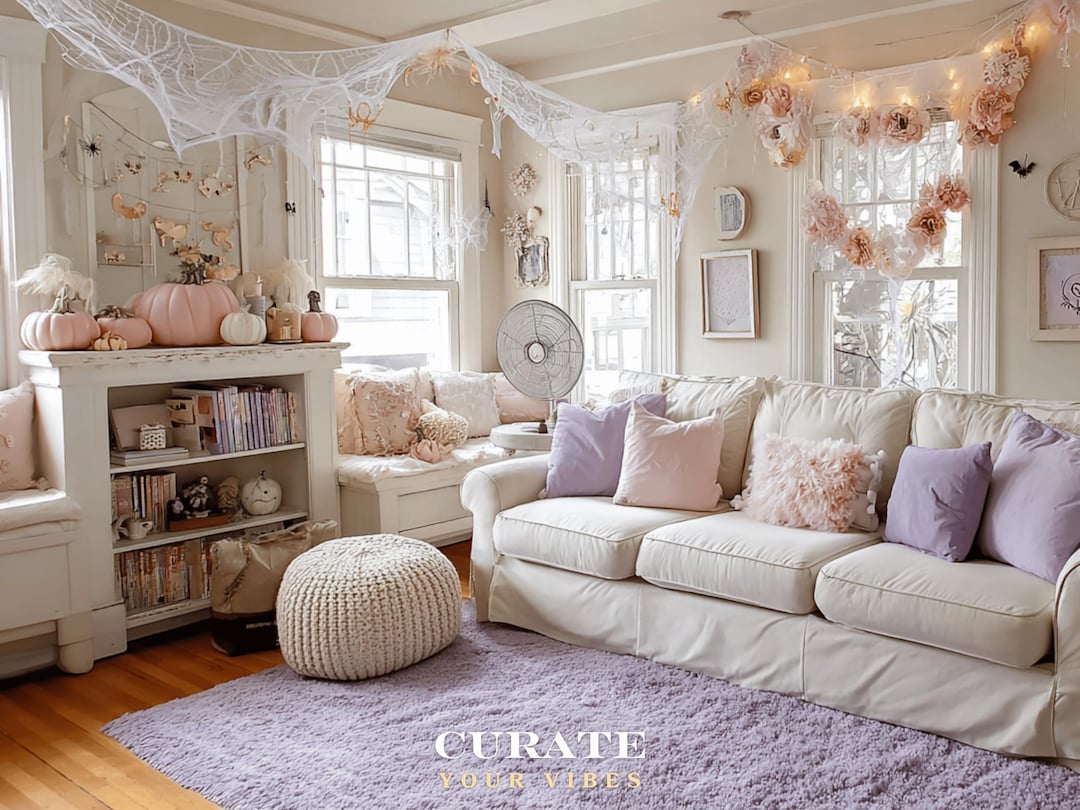 Zoom Background Whimsigoth Pastel Halloween Room | Pink Pumpkin Decor ...