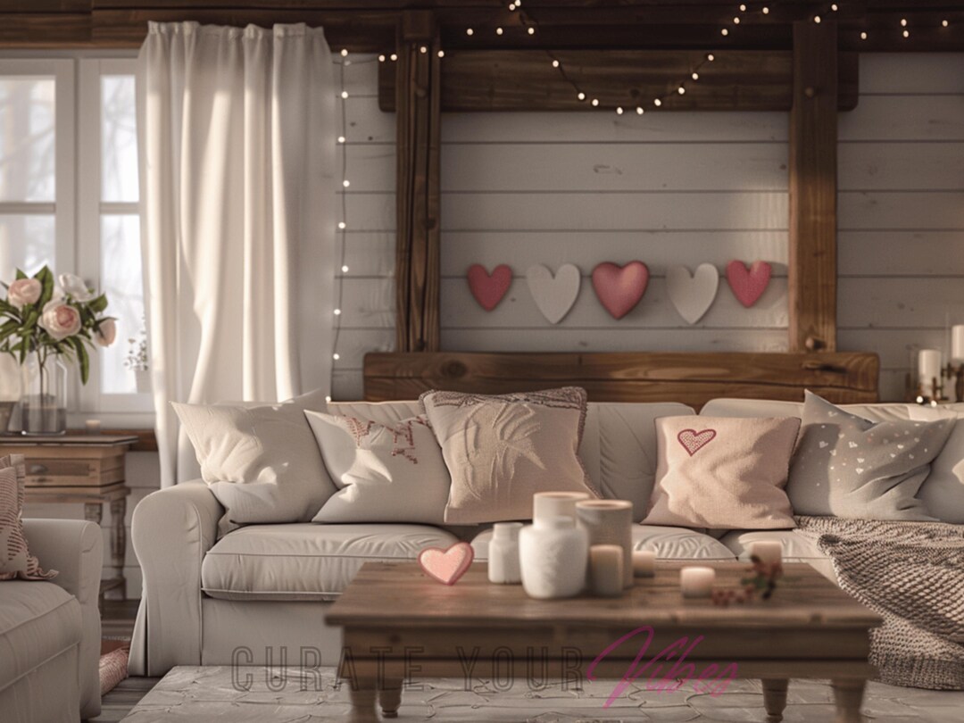 Valentine's Day Zoom Background: Romantic Living Room Decor (instant ...