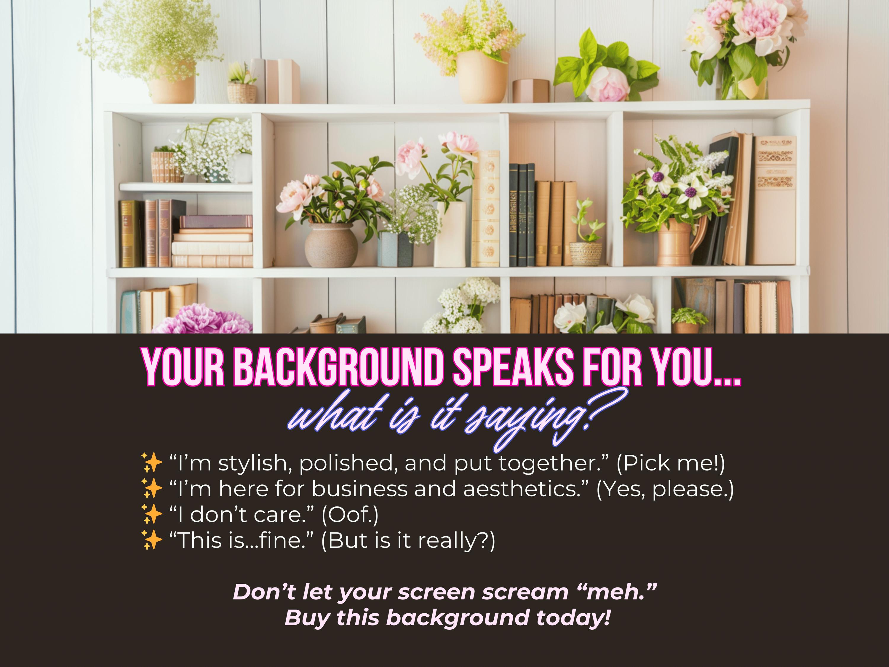 Zoom Background Elegant Spring Interior, Cottagecore Spring Bookshelf ...