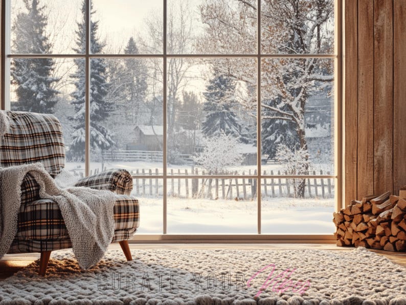 Winter Cabin Virtual Background: Cozy Home Office Backdrop (PNG Digital ...