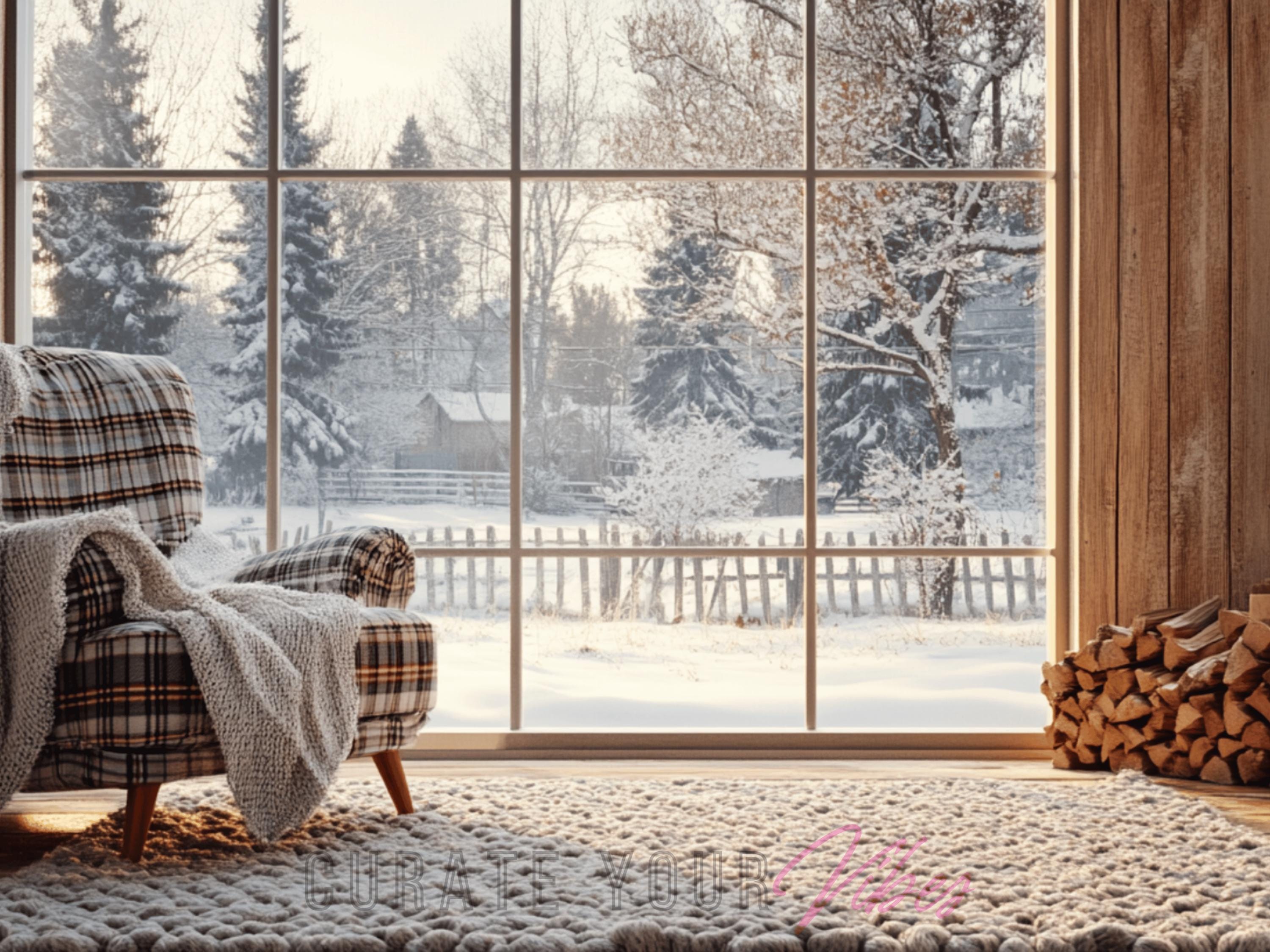 Winter Cabin Virtual Background: Cozy Home Office Backdrop (PNG Digital ...