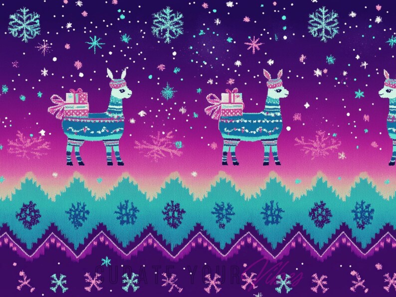 Festive Llama Ugly Christmas Sweater Zoom Background (digital Download ...