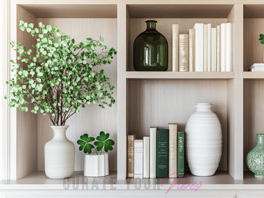 St. Patrick's Day Bookshelf Zoom Background: Neutral Shamrock Office ...