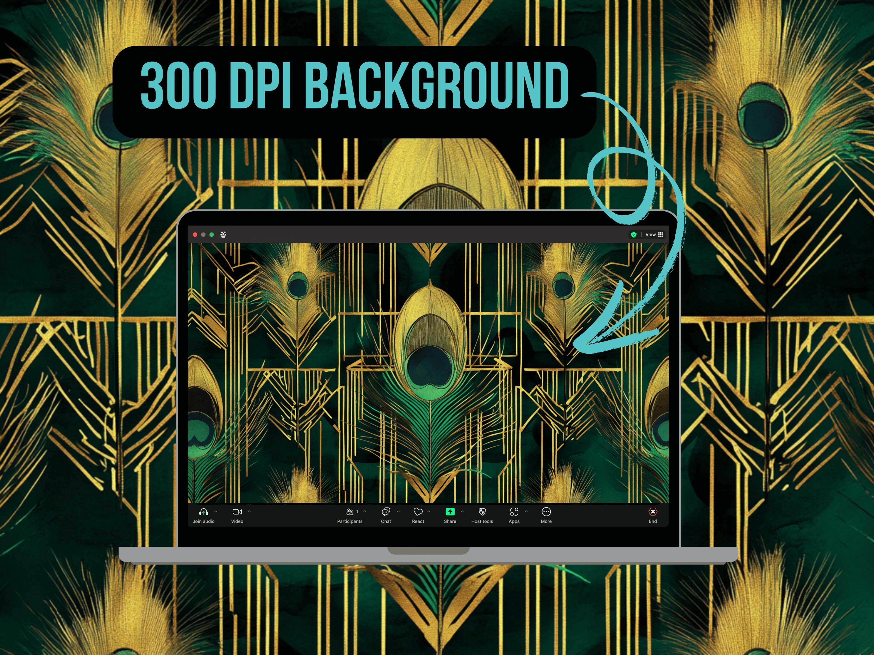 Art Deco Zoom Background Elegant Emerald Green & Gold Virtual Peacock ...