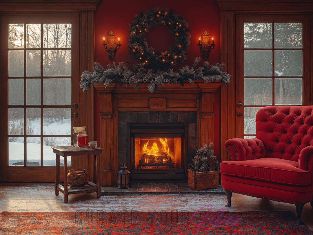 Cozy Holiday Fireplace Zoom Background: Rustic Winter Scene (PNG) - Etsy