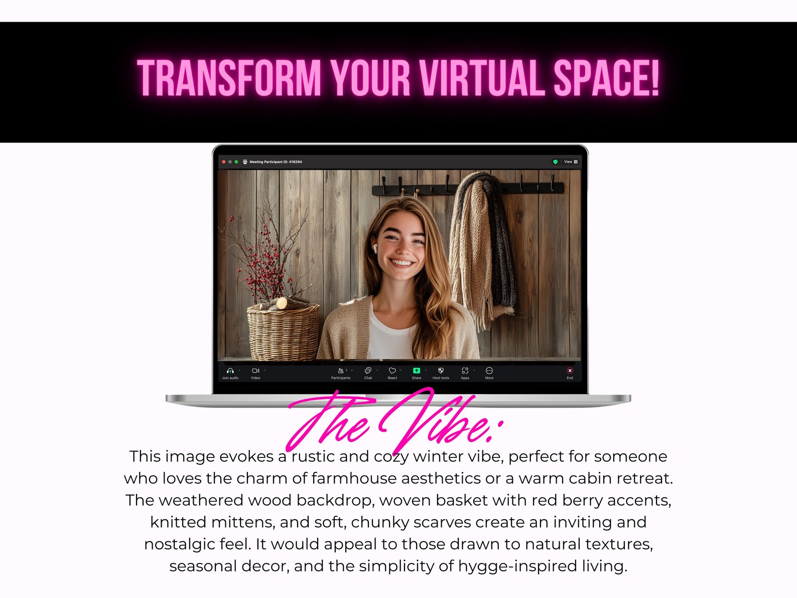 Rustic Winter Cabin Teams Background | Farmhouse Home Office Backdrop ...