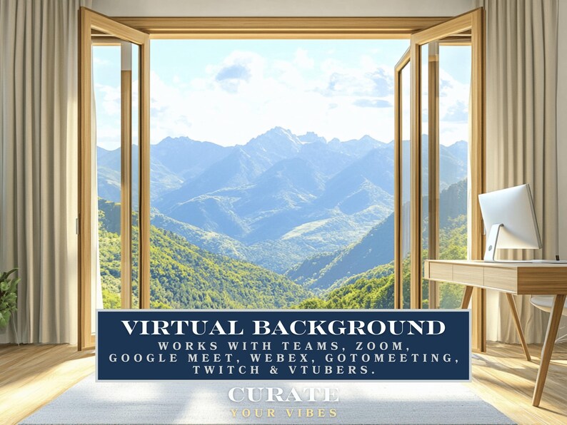 Virtual Background | Light Airy Mountain View Office | Summer Forest ...