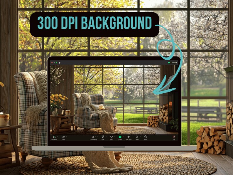 Spring Cozy Cabin Zoom Background, Farmhouse Scene, Blooming Cherry ...