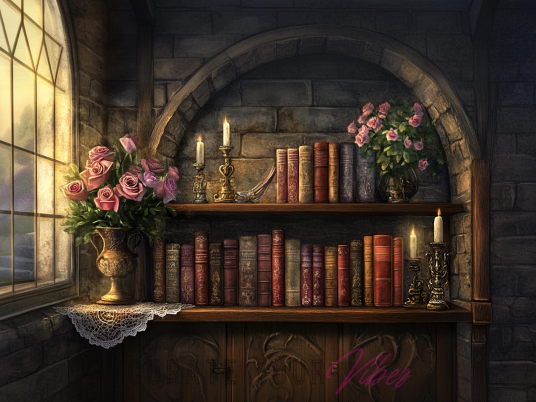 Castlecore Reading Aesthetic Zoom Background Golden Hour Castle Library ...