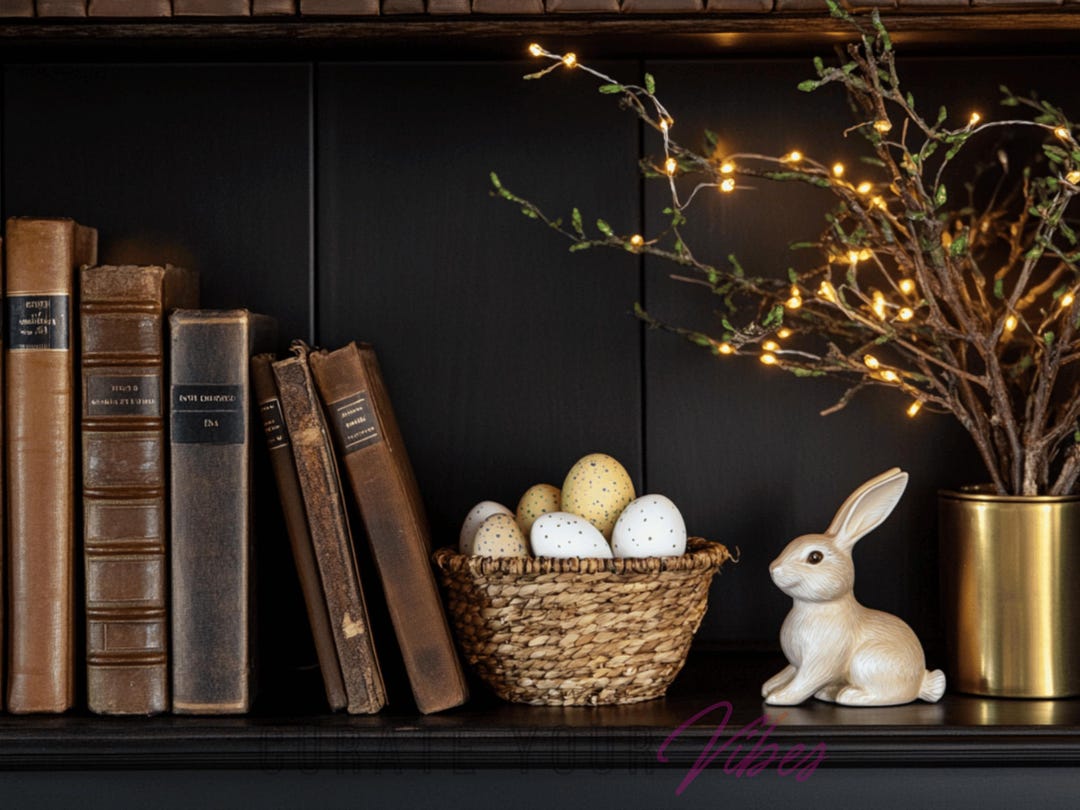 Dark Academia Easter Bookshelf Zoom Background (digital Download) - Etsy