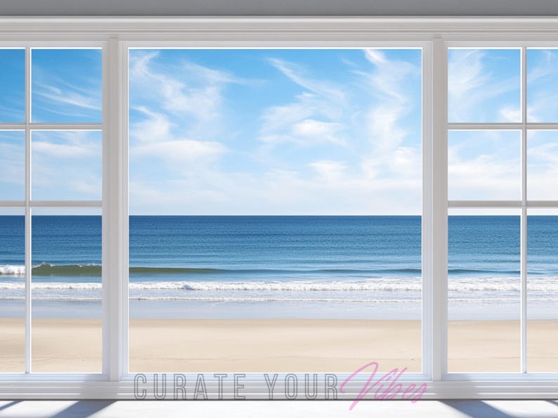 Calming Ocean Office Background: Beach Window Scene, Serene Coastal ...