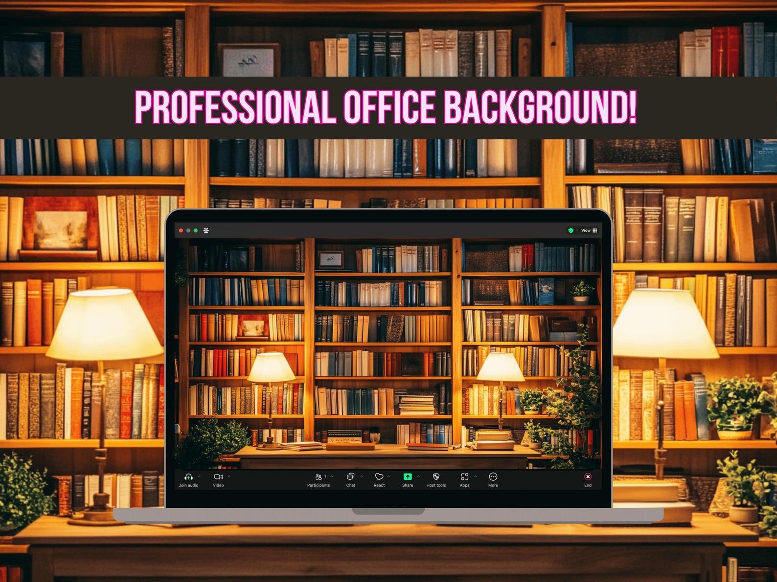Cozy Library Bookshelf Zoom Background: Grand Millennial Home Office ...