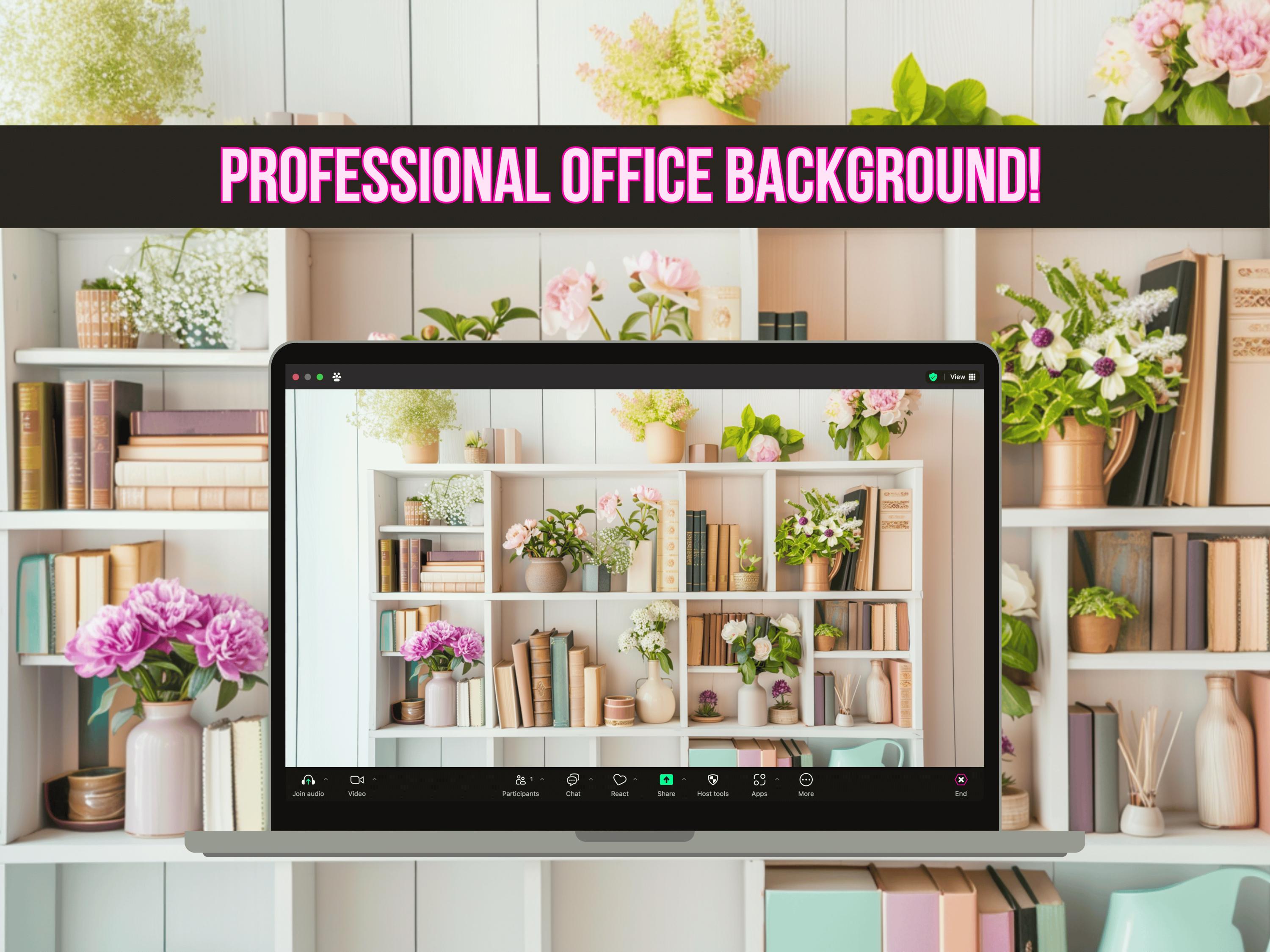 Zoom Background Elegant Spring Interior, Cottagecore Spring Bookshelf ...