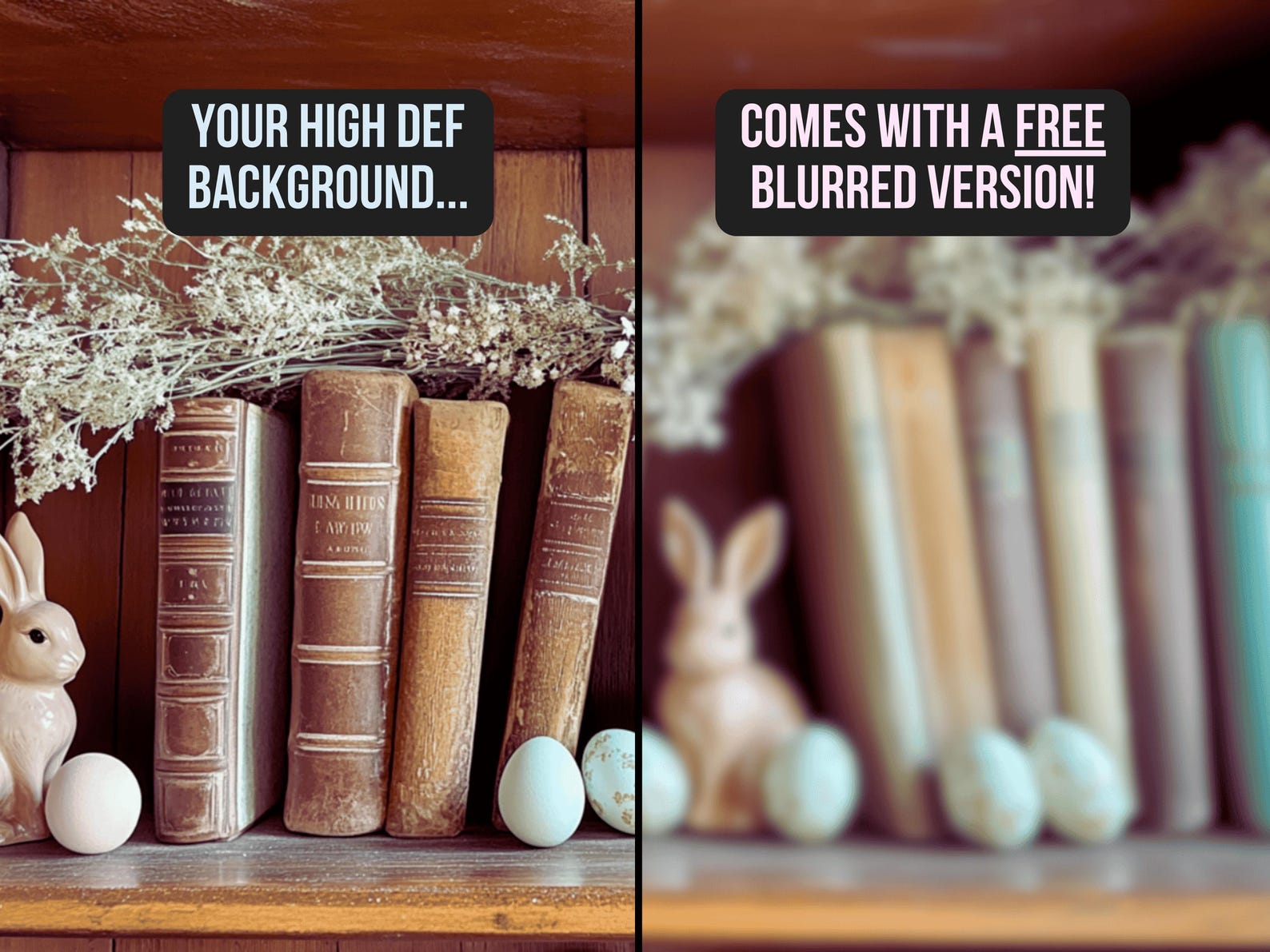 Boho Easter Bookshelf Virtual Background – Cottagecore Springtime Bunny ...