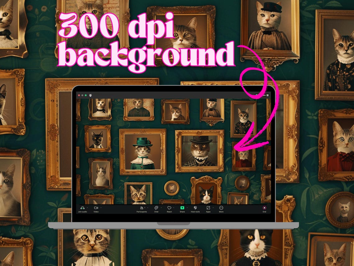Cat Zoom Background Funny: Cat Portrait Gallery Wall Digital Backdrop ...