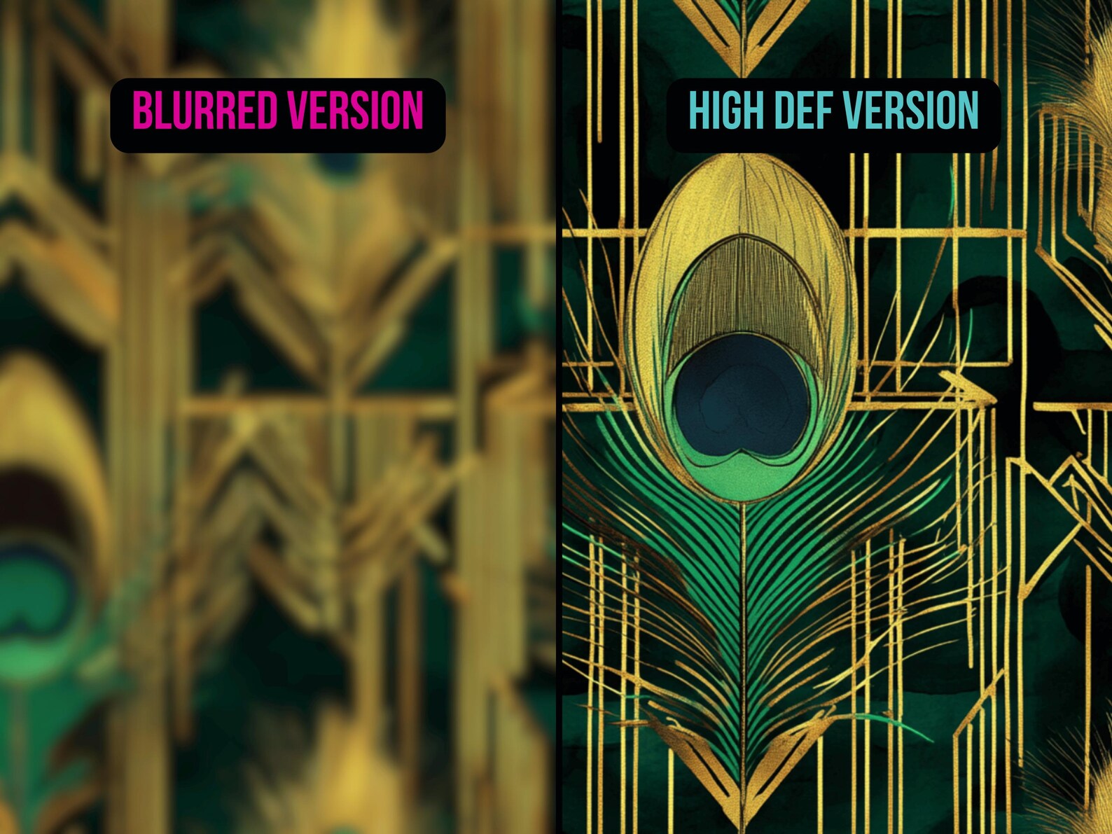 Art Deco Zoom Background - Elegant Emerald Green & Gold Virtual Peacock ...