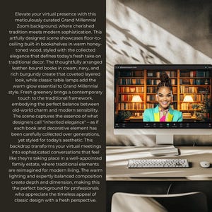 Cozy Library Bookshelf Zoom Background: Grand Millennial Home Office ...