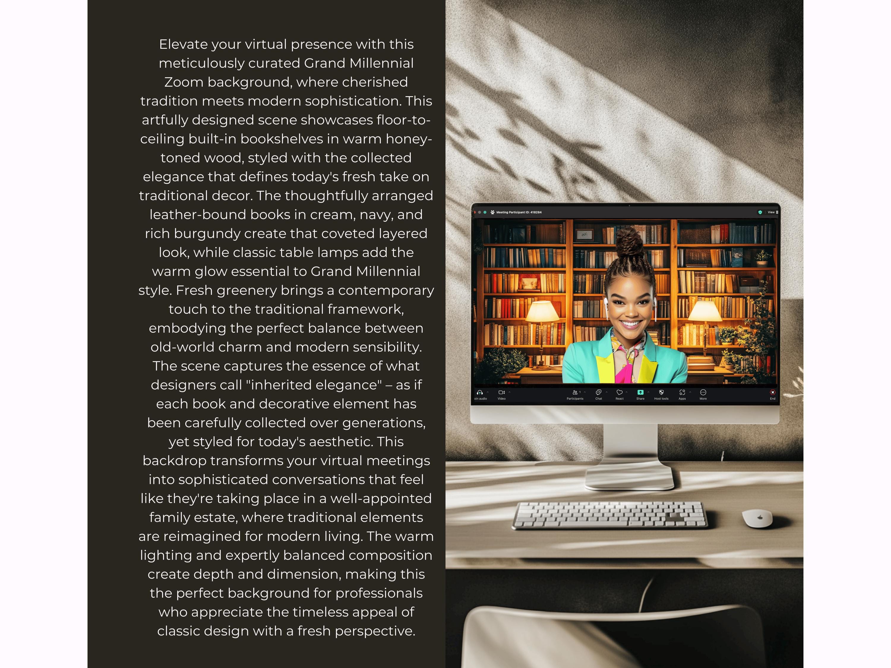 Cozy Library Zoom Background | Grand Millennial Home Office Backdrop ...