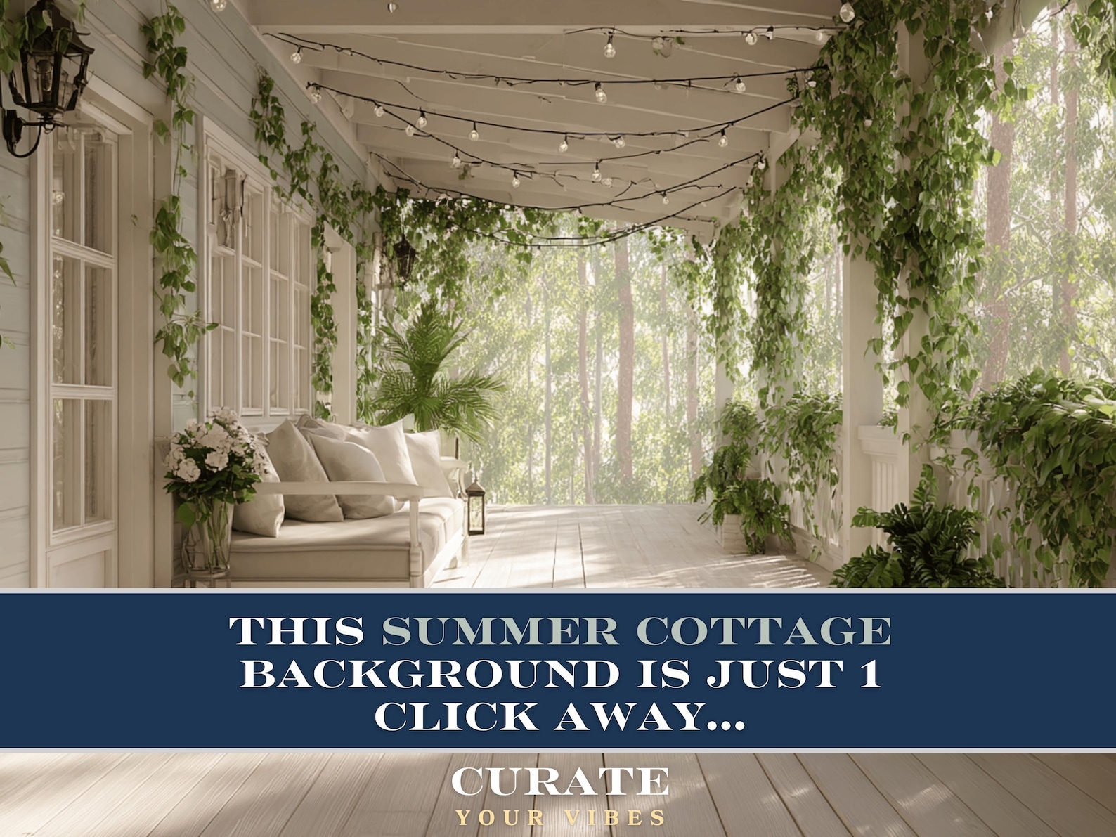 Zoom Background Cozy Cottage Summer Porch With Vines | Grandmillennial ...